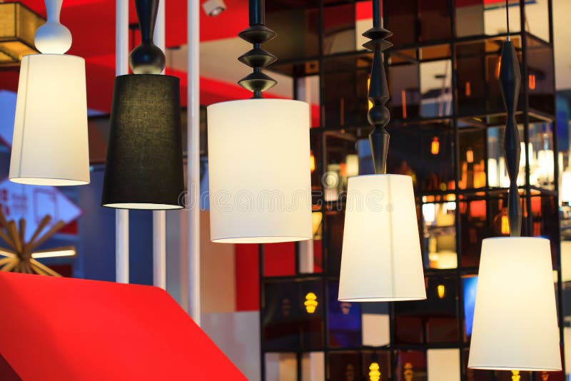 Beautiful Modern Design of Rattan Ceiling Lamps Stock Photo - Image of ...