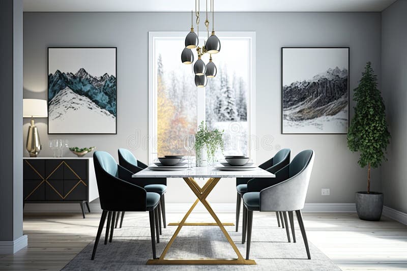 Beautiful Modern Dining Room Stock Illustration - Illustration of space ...