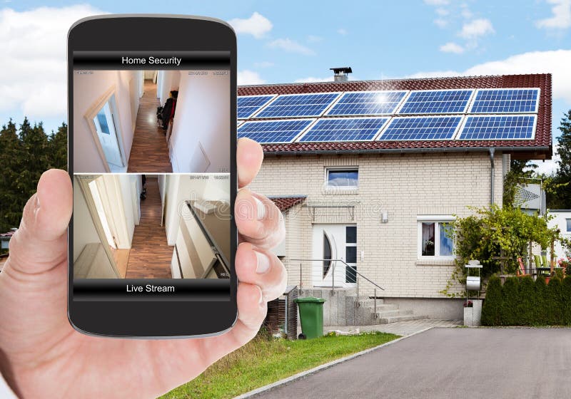 Person Using Home Security System on Mobilephone Stock Image - Image of ...