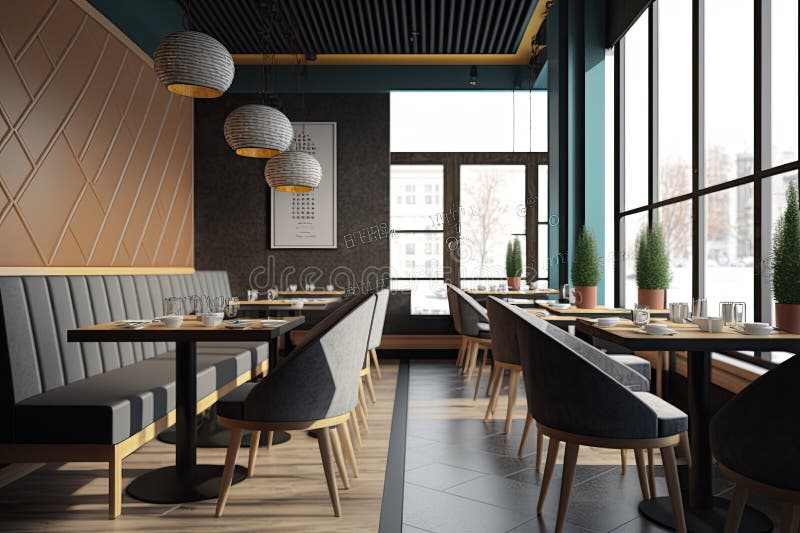 Modern Cafe Restaurant Interior Stock Illustration - Illustration of ...