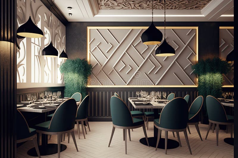 Modern Cafe Restaurant Interior Stock Illustration - Illustration of ...