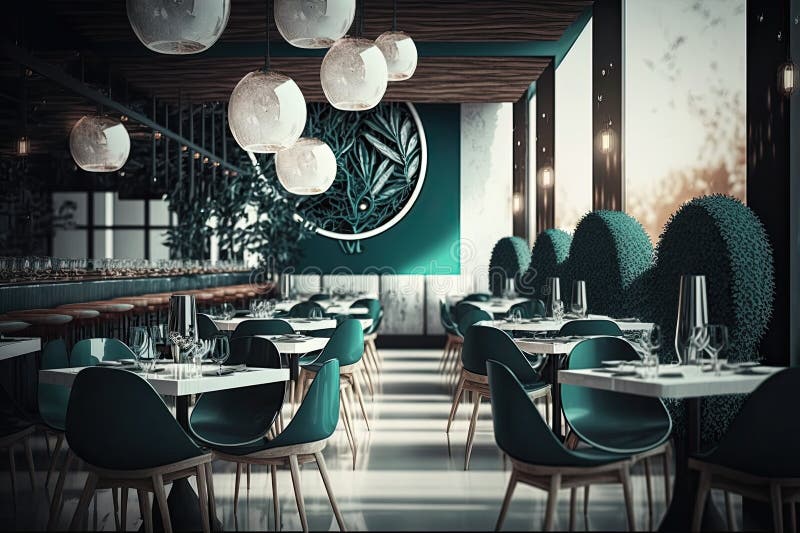 Modern Cafe Restaurant Interior Stock Illustration - Illustration of ...