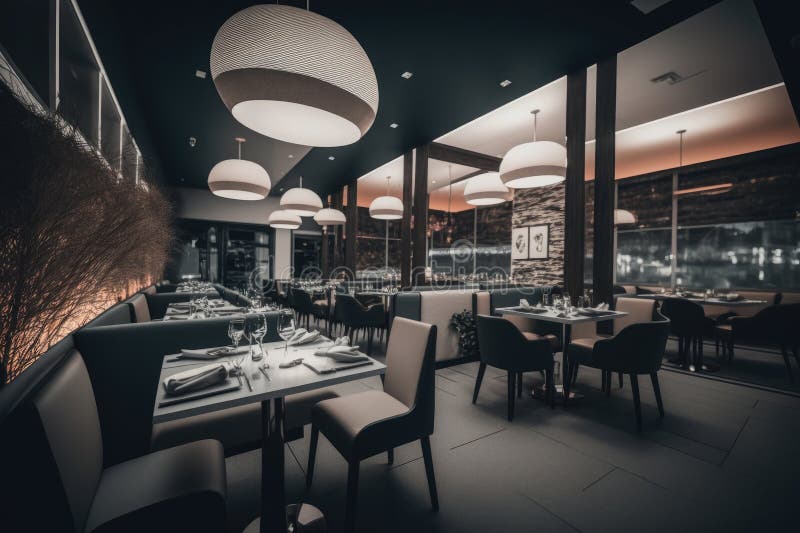 Modern Cafe Restaurant Interior Stock Illustration - Illustration of ...