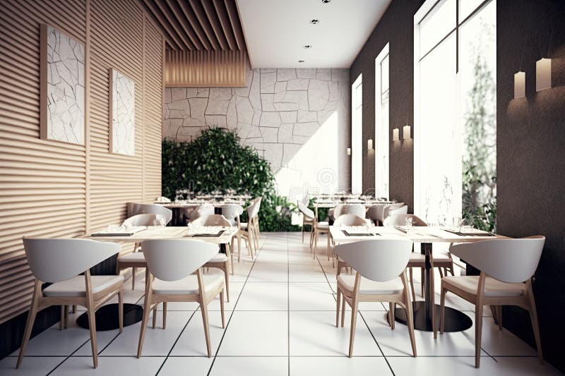 Modern Cafe Restaurant Interior Stock Illustration - Illustration of ...