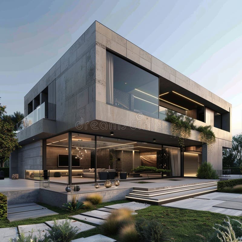 Beautiful Modern Home Exterior, AI Generative. Stock Illustration ...
