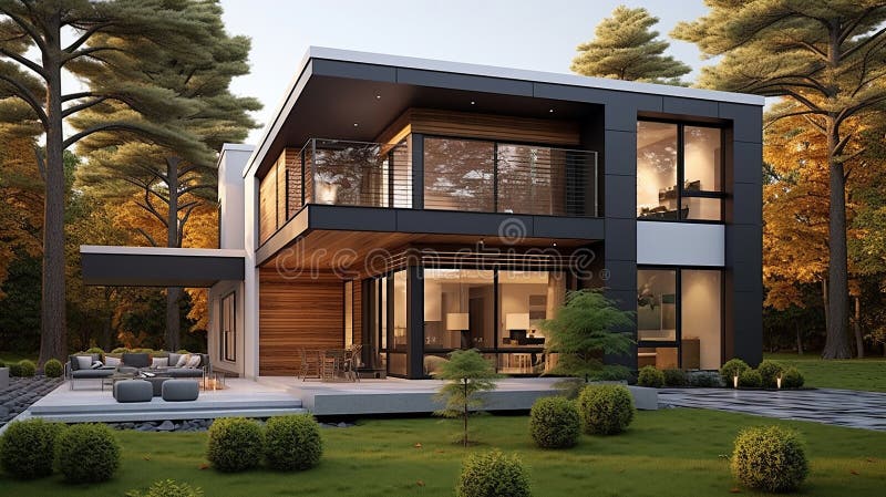 Beautiful Modern Home Exterior. Generative Ai Stock Illustration ...