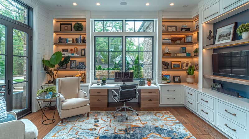 Beautiful Modern Home Office Design Stock Illustration - Illustration ...