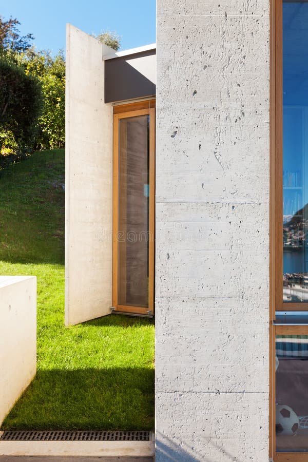 Beautiful Modern House in Cement Stock Image - Image of green, sunny ...