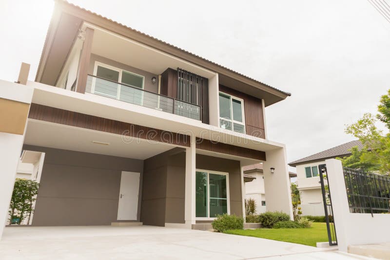Modern House Exterior with Green Grass Stock Photo - Image of building ...