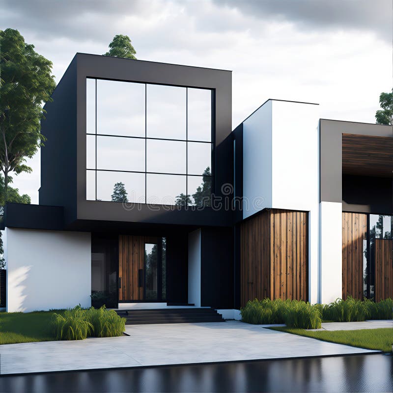 Beautiful Modern House in High-tech Style Stock Illustration ...