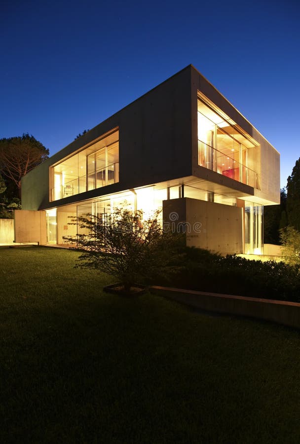 Beautiful Modern House Outdoors at Night Stock Photo - Image of ...