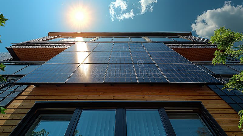 Beautiful Modern House with Panoramic Windows and Solar Panels on the ...