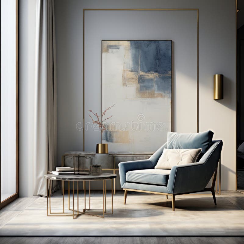 Beautiful Modern Image Gold Coffee Table, Chair, Lamp Stock Photo ...