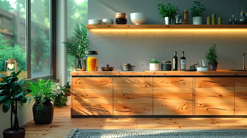 Beautiful Modern Interior Background, Kitchen, Scandinavian Style Stock ...