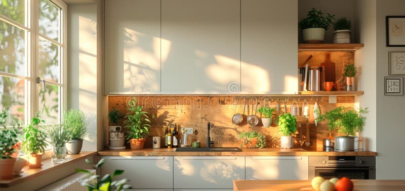 Beautiful Modern Interior Background, Kitchen, Scandinavian Style Stock ...