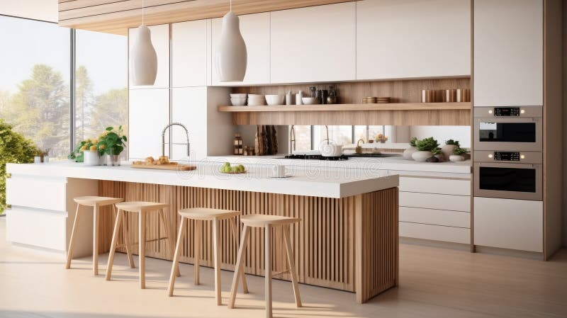 Beautiful Modern Kitchen in Contemporary Home Stock Illustration ...