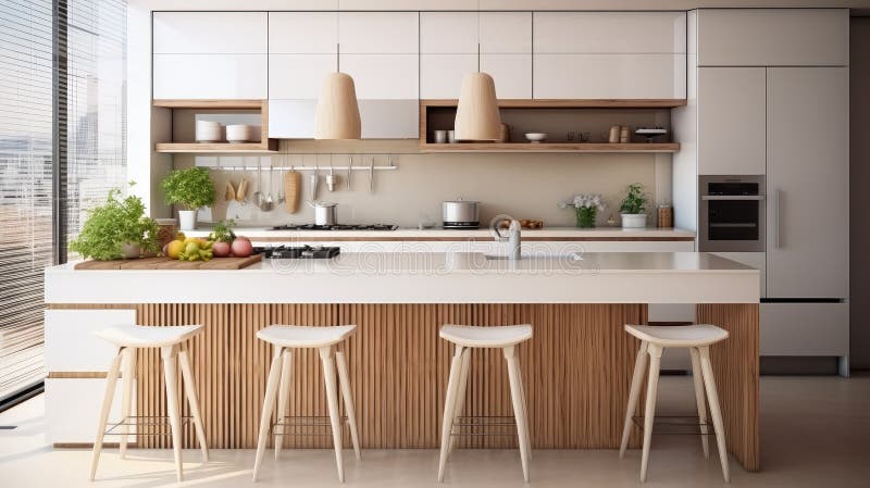 Beautiful Modern Kitchen in Contemporary Home Stock Illustration ...