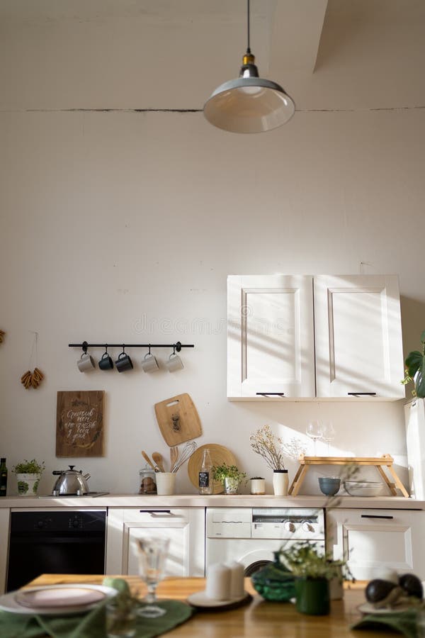 Beautiful Modern Kitchen. Home Interior in the Early Morning Stock ...