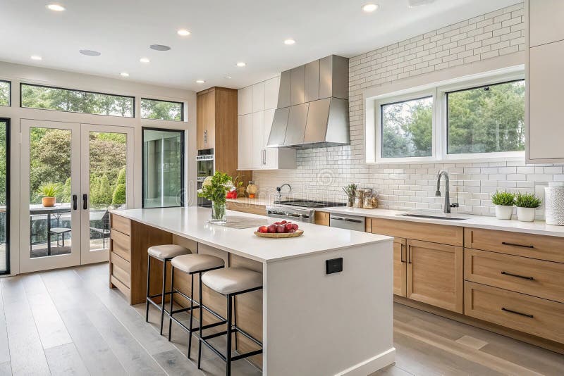 A Beautiful Modern Kitchen Interior Stock Photo - Image of lighting ...