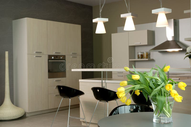 Beautiful and Modern Kitchen Interior Design. Stock Photo - Image of ...