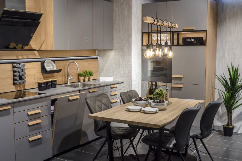 Beautiful Modern Kitchen in Luxury Contemporary Home Interior Editorial ...