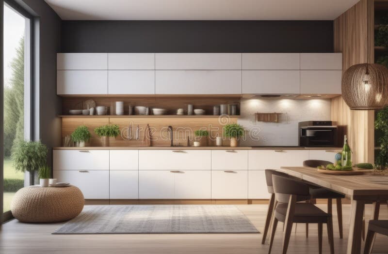 Beautiful Modern Kitchen Room Interior in Loft Wood Style Stock ...