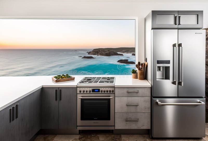 Beautiful Modern Kitchen with Stainless Steel Appliances, Generative AI ...