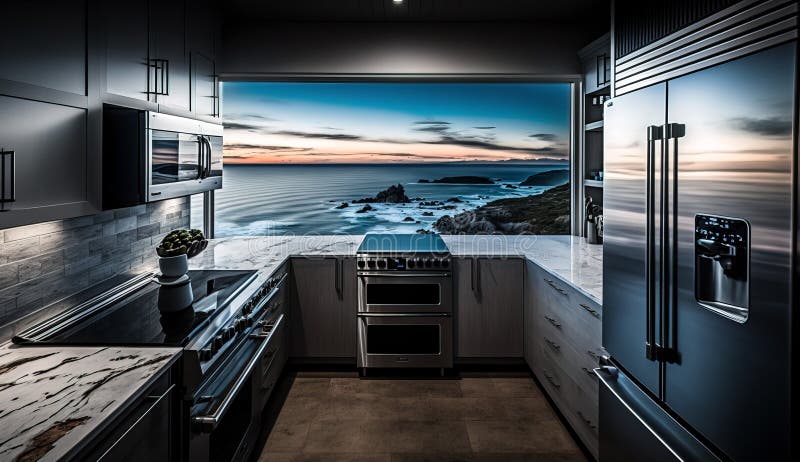 Beautiful Modern Kitchen with Stainless Steel Appliances, Generative AI ...