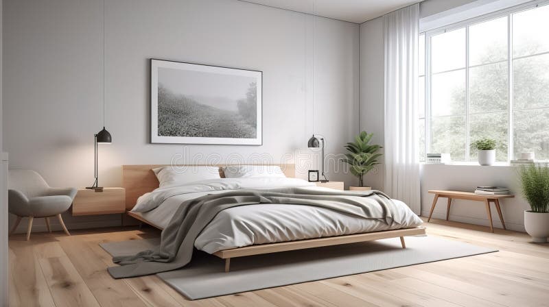 Beautiful Modern Minimalist Bedroom Design Stock Illustration ...