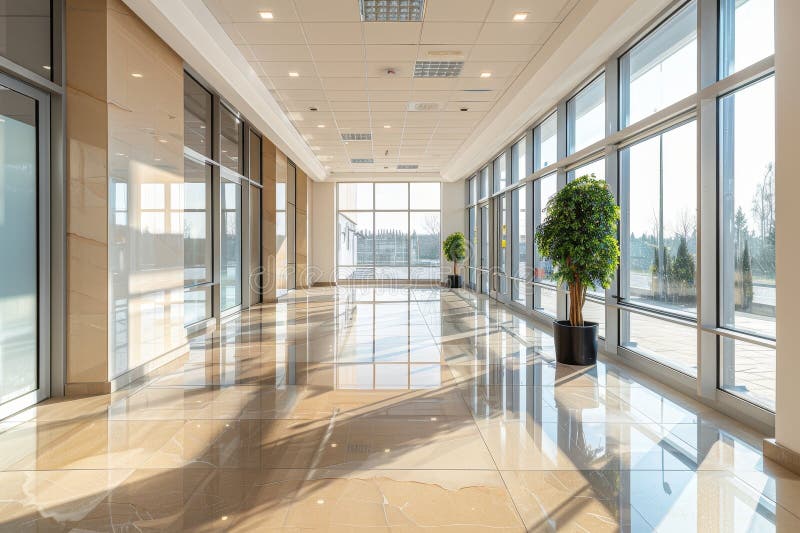 Beautiful Modern Office Hall with Panoramic Windows, Spacious Layout ...