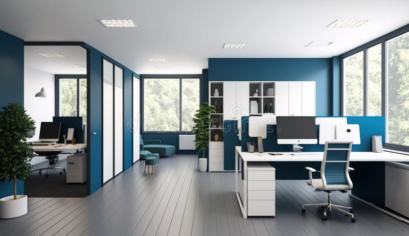 Beautiful Modern Open Space Office Interior, Generative AI Stock ...