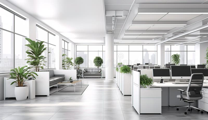 Beautiful Modern Open Space Office Interior, Generative AI Stock ...