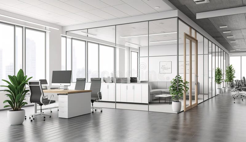Beautiful Modern Open Space Office Interior, Generative AI Stock ...