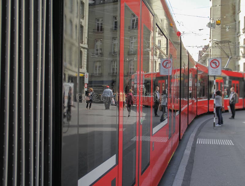 Beautiful Modern Red Tram Running on Rails Editorial Stock Photo ...