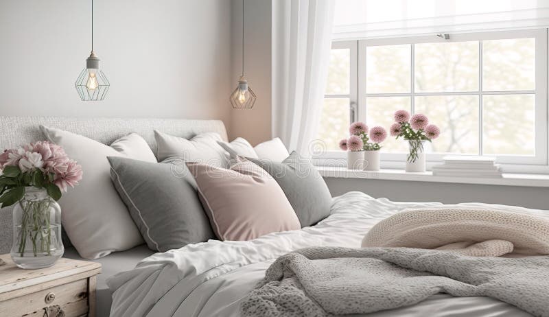 Beautiful Modern Romantic Bedroom Interior, Generative AI Stock ...