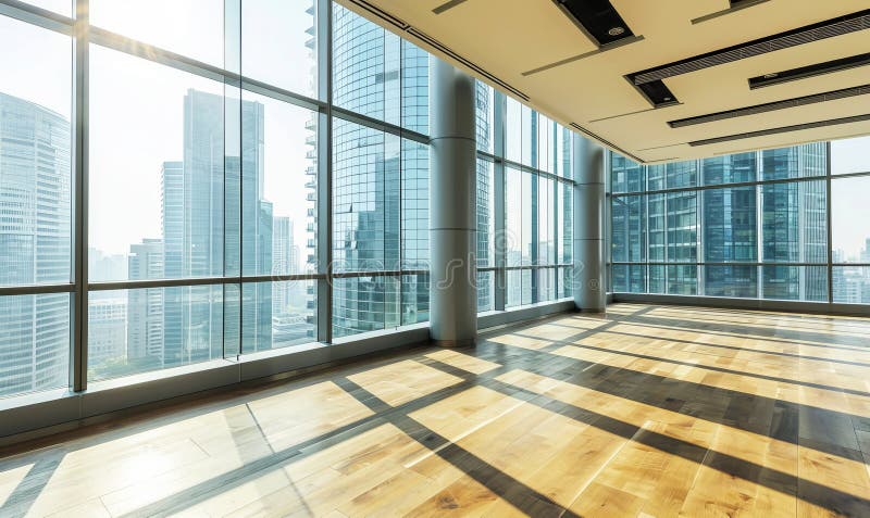 A Beautiful Modern Spacious Office Hall with Panoramic Windows and a ...