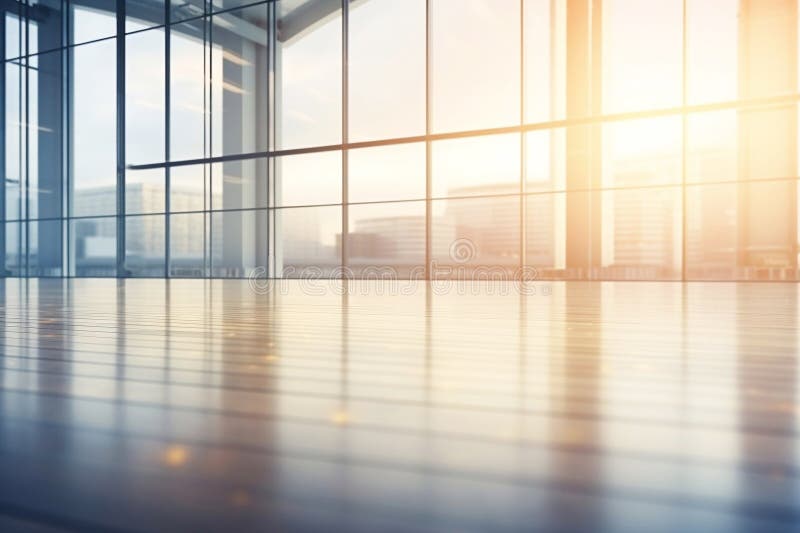 A Modern Spacious Office Hall with Panoramic Windows and a Perspective ...