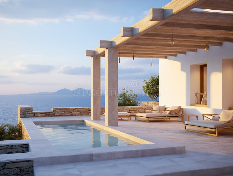 Beautiful Modern Villa for Relaxing at a Beautiful Sunset Stock ...