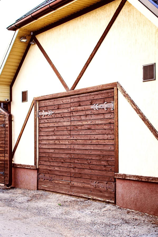 Beautiful Modern Wooden Gate Against a White Wall Stock Photo - Image ...