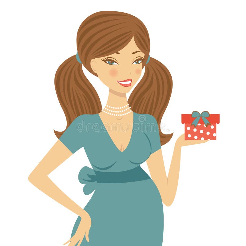 Beautiful Mom To Be Holding Gift Box Stock Vector - Illustration of ...
