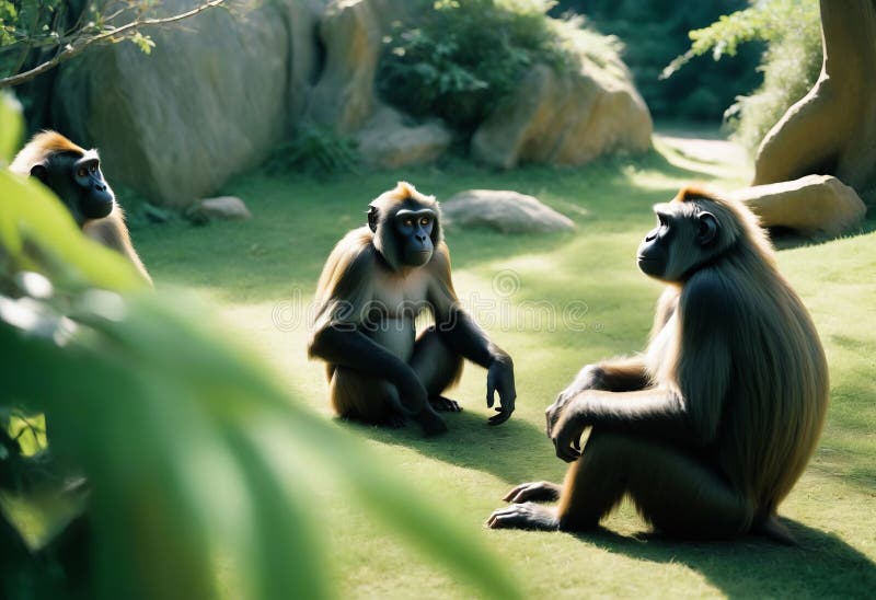 Beautiful monkeys outdoors stock illustration. Illustration of animal ...