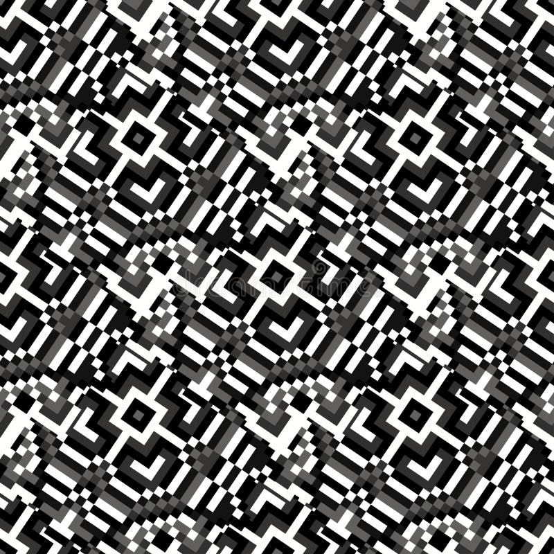 Monochrome Pixels Geometric Abstract Seamless Pattern Stock Vector - Illustration of decoration ...