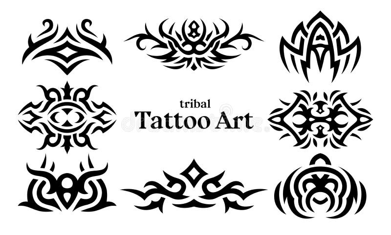 Vector Art with Black Tribal Tattoo Patterns Set Stock Vector ...