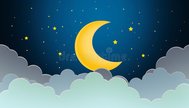 Beautiful Moon on Clouds, Night Fantasy Digital Art Background. Art ...