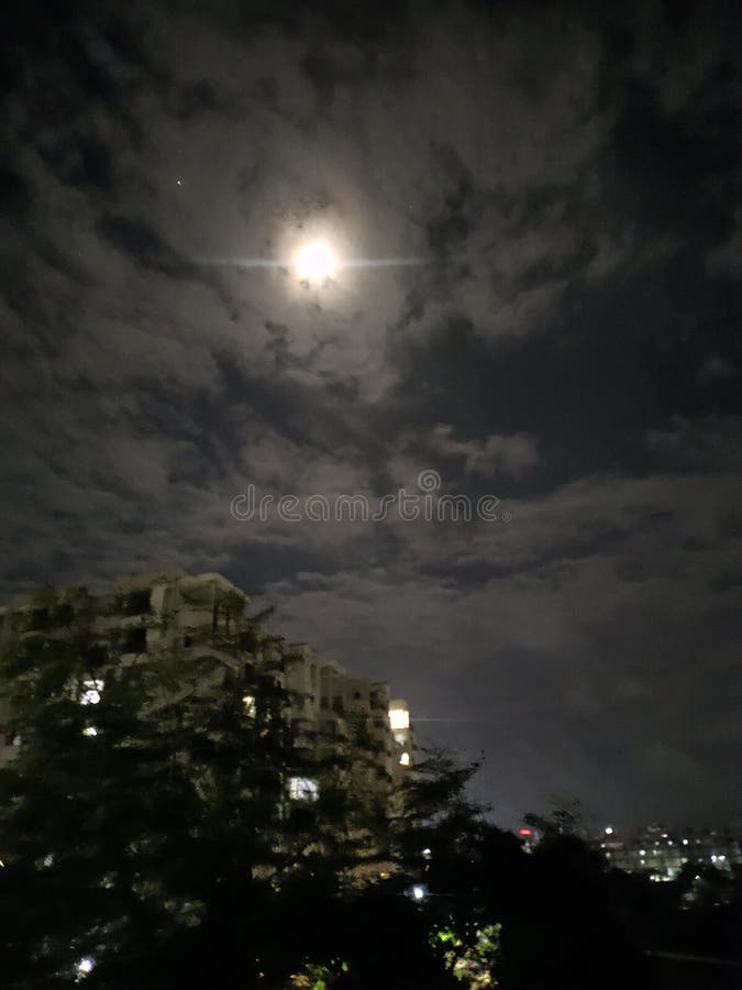 Beautiful moon night view stock image. Image of trees - 232282199