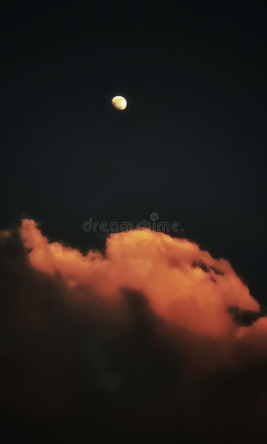 A Beautiful Moon Over an Orange Cloud Stock Photo - Image of beautiful ...