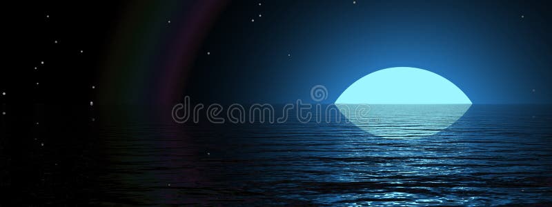 Beautiful Moon Over the Water - 3D Render Stock Illustration ...