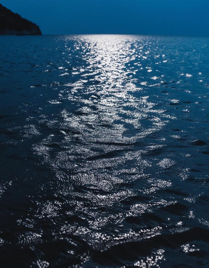 Beautiful Moonlit Water Shimmering at Night, AI-generated. Stock ...