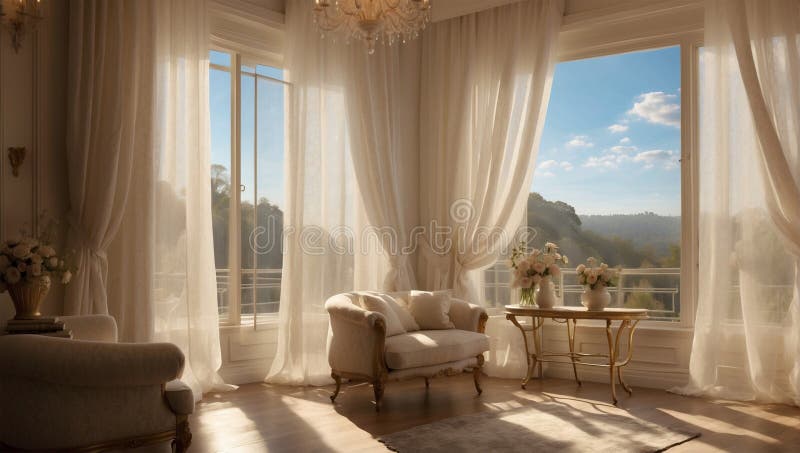 Beautiful Morning in a Hotel with Huge Windows. Stock Illustration ...