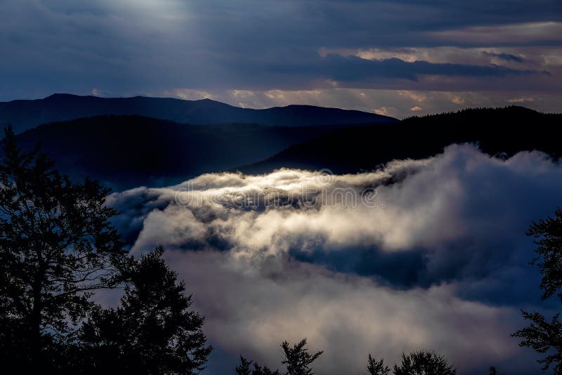 Beautiful Morning Mountains in Fog. Summer Mountains. Stock Photo ...